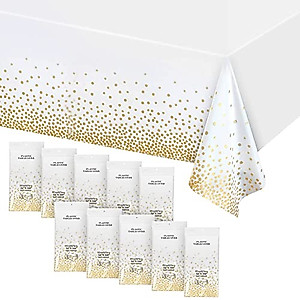 Virgooer 10 Pack Plastic Tablecloths, 54'' X 108'' White Disposable Table Cloths Waterproof Rectangular Table Covers for Parties, Graduation, Wedding, Thanksgiving, Halloween, Christmas, Birthday