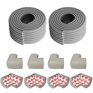 GFQLONG Baby Proofing Edge and Corner Guards,3M Pre-Taped Furniture Bumper, (13.12ft Edge + 8 Corners),Grey
