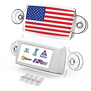 AUTOBOXCLUB EZ Pass Holder/Toll Pass Holder for Most US States/Toll Pass Windshield Mount/Easy to Install and Remove/with 4pcs Toll Pass Mounting Strips/UV-Protective (US Flag)