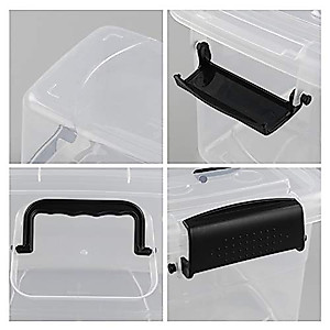 Jandson 5 Quart Clear Storage Bin, Latching Box Container with Black Handle, 6 Packs