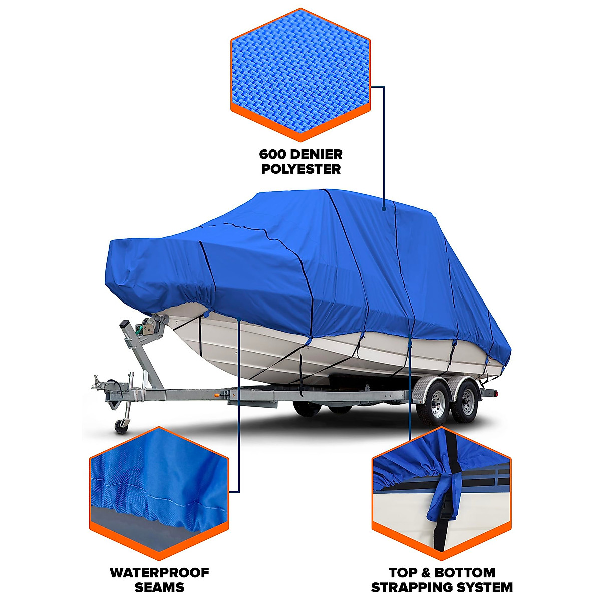 Budge B-621-X7 600 Denier Hard/T-Top Boat Cover Gray 22'-24' Long (Beam Width Up to 106") Waterproof, UV Resistant