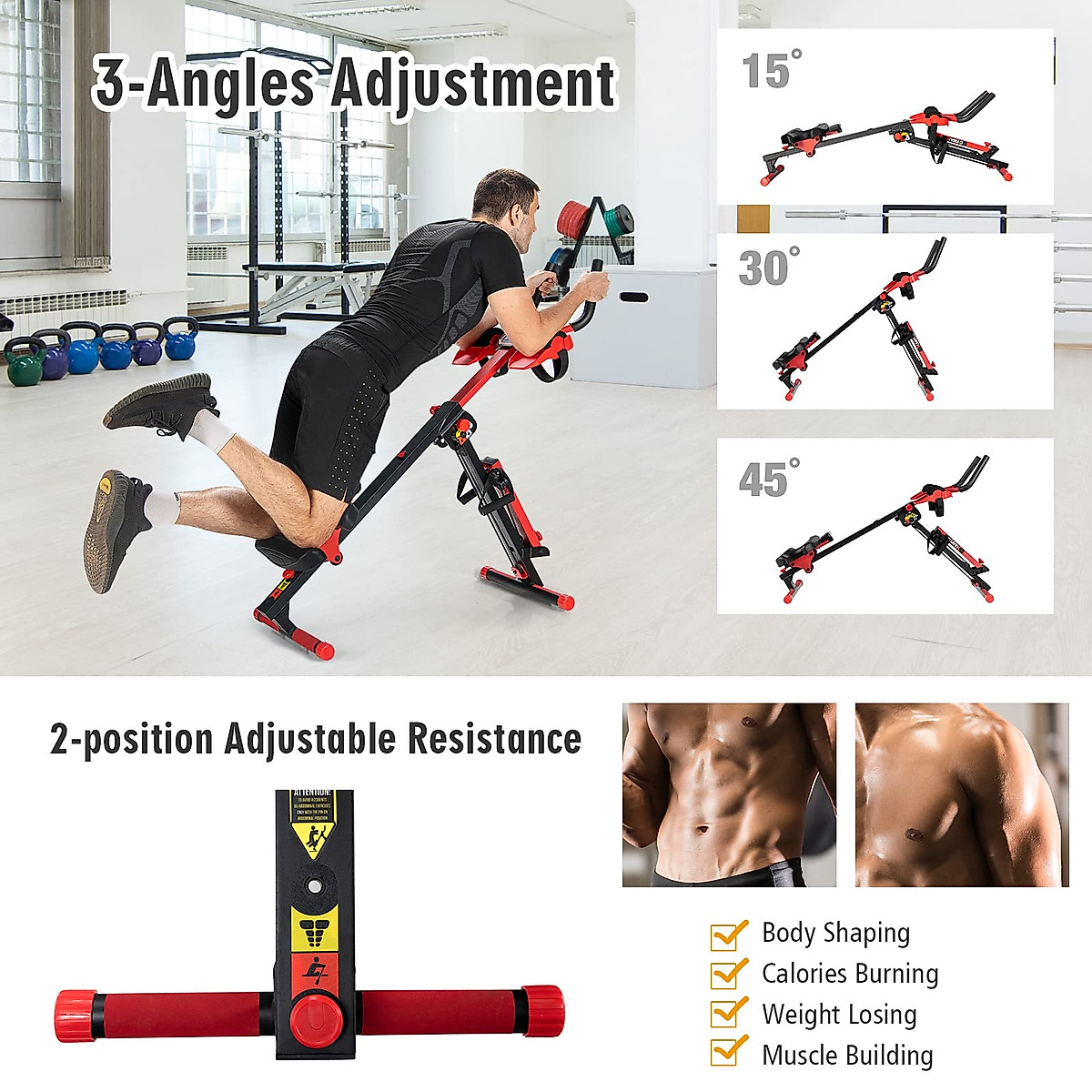 GYMAX 4 in 1 Rowing Machine, Adjustable Ab Machine with Resistance Bands, Multifunctional Rower Abdominal Fitness Equipment Whole Body Workout Machine for Home Gym