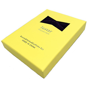 Justar Mens Pre-Tied Oversized Bow Tie Tuxedo Velvet Bowtie Cufflinks Hankie Combo Sets (Black)