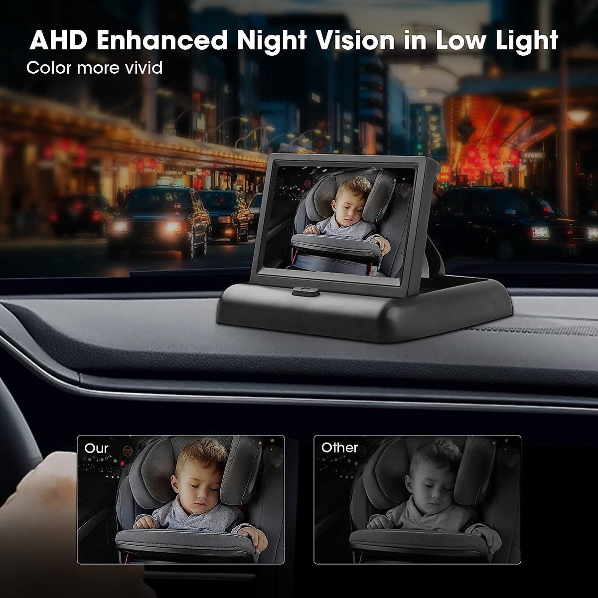 Jansite Baby Car Mirror, Baby Car Camera AHD Enhanced Night Vision, Car Mirror Baby Rear Facing Seat Wide Adjustable Angle 4.3'' Baby Car Monitor