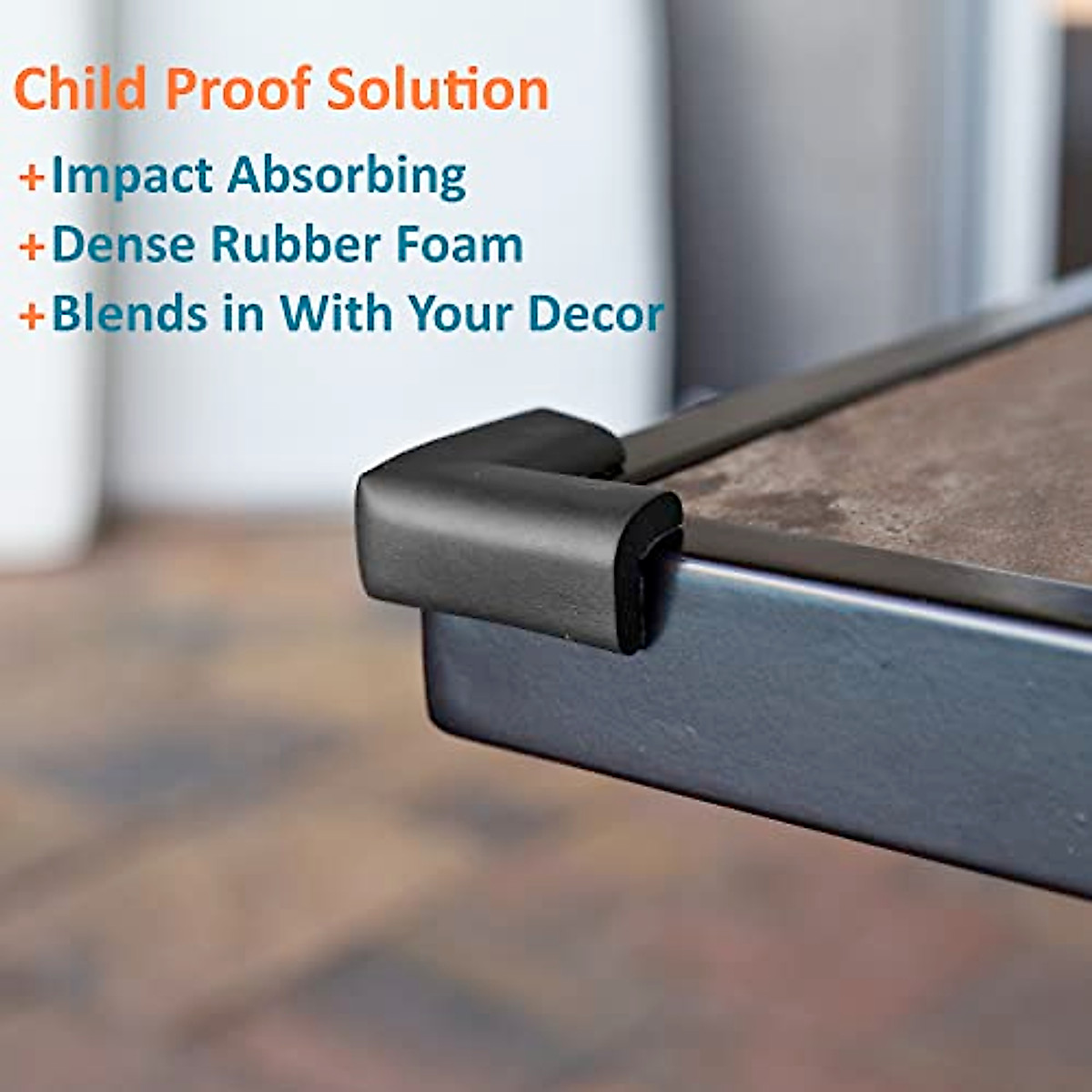 Furniture Edge and Corner Guards | Protective Foam Cushion | 15ft Bumper 4 Adhesive Childsafe Corners | Baby Child Proofing Foam Set and Safe for Table, Fireplace, Countertop | Black