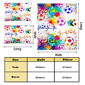 Brloote Soccer Ball Bedding Set with Matching Pillowcases Twin Size Football Sport Theme Comforter Cover for Boys Girls Kids Teens 68"X86"