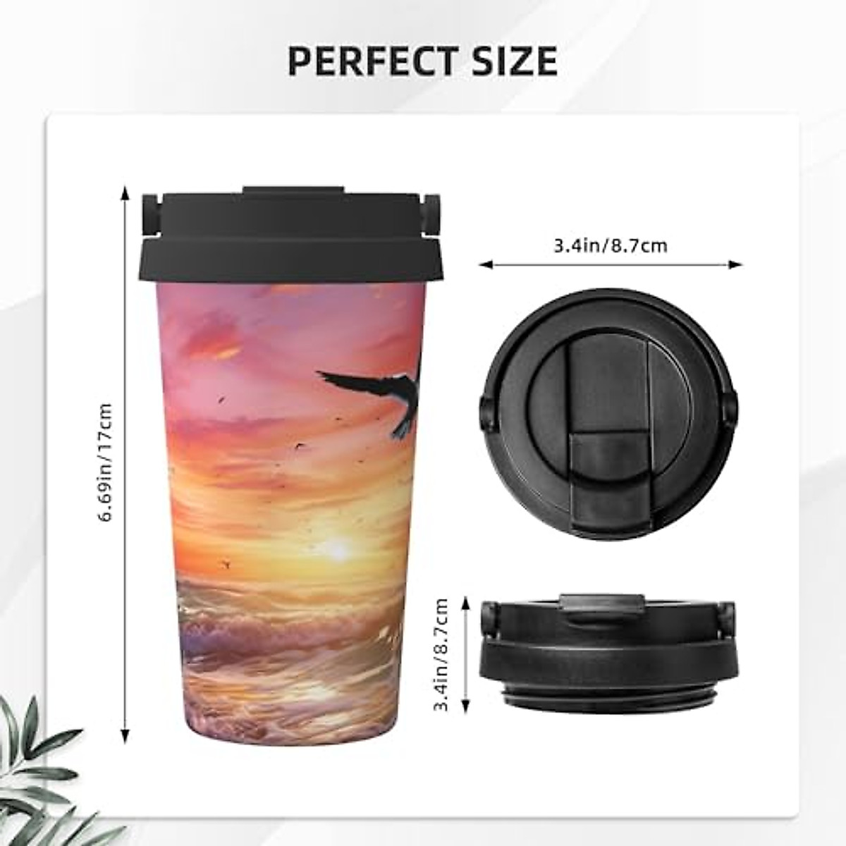 GTKSYNVE Reusable Coffee Mug with Lid and Handle, Sea gull Flying Over Colorful Sky Tumbler for Hot & Cold Drinks 16oz Stainless Steel Insulated Coffee Tumblers Double Wall Vacuum Thermal Cup