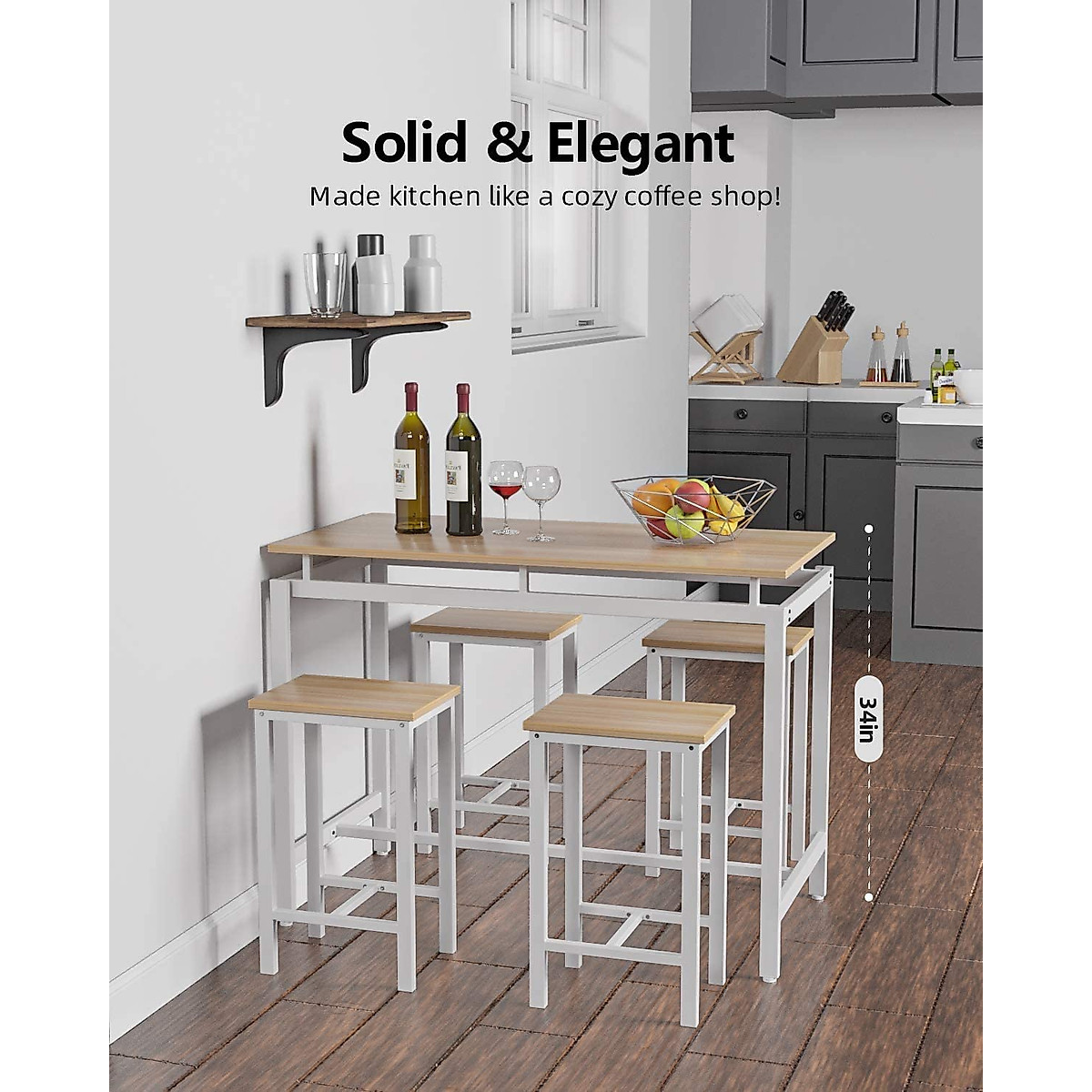 MIERES 5 Pcs Kitchen Dining Table set for 4, Wood Elegant Pub Table Set for Kitchen/Living Occasions/Dining Room/Bar, Beige&White/Height 34.7