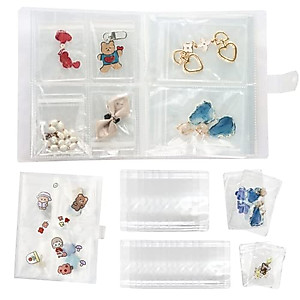 KIKILIE Travel Jewelry Organizer - Multifunctional Storage Book, Transparent Earring Necklace Bracelet Holder, 120 Grids with 80 Pack Two Sizes Plastic Bags