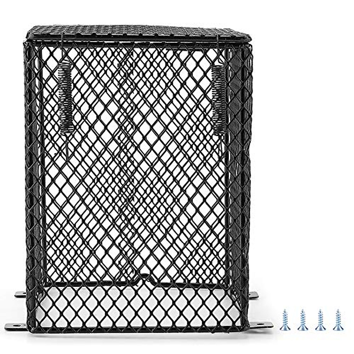 Iron Reptile Lamp Cover,Heat Light Cage Pet Reptile Anti Scald Lamp Mesh Cover Day Night Ceramic Light Bulb Heating Lampshade,Heat Light Cage with 4 Screws (Square)