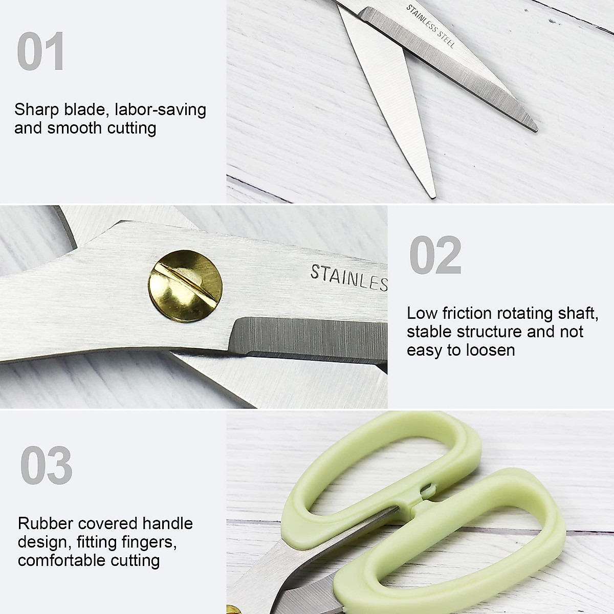 All Purpose 8" Scissors Heavy Duty Ergonomic Comfort Grip Shears Sharp Scissors for Office Home Household (Green)