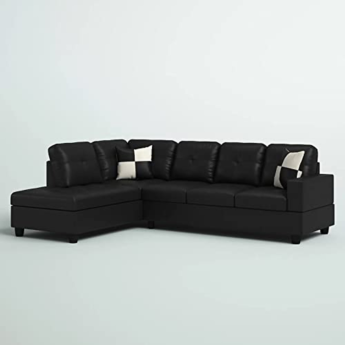 Star Home Living Genesis Sectional Sofa L-Shape-PU Leather, Left Facing, Black