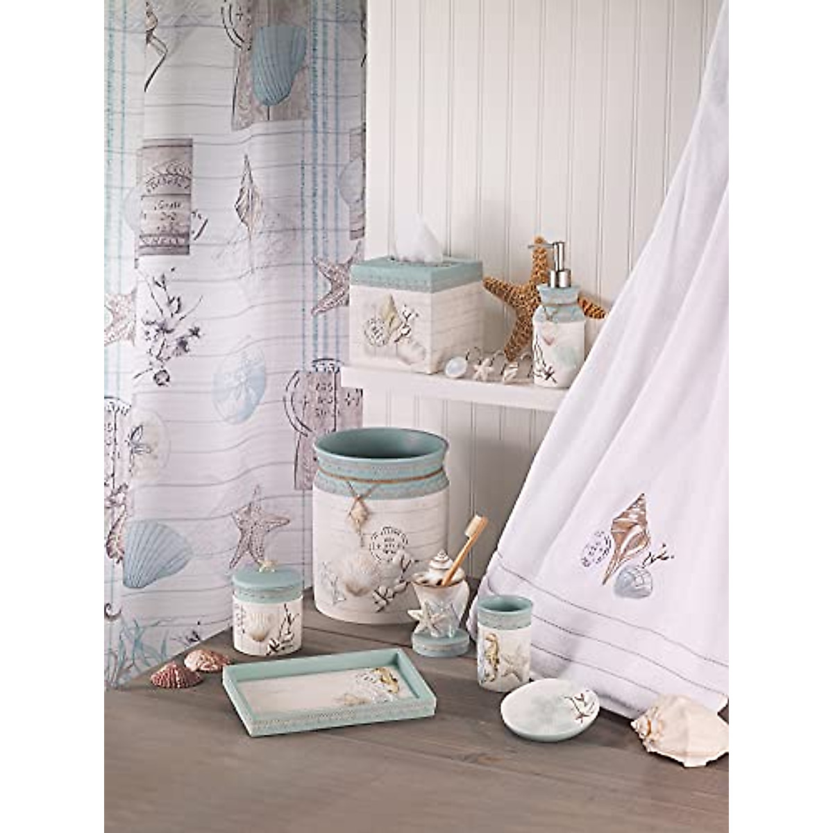 Avanti Linens - Waste Basket, Decorative Trash Can for Home or Office, Farmhouse Chic Bathroom Accessories (Farmhouse Shell Collection)