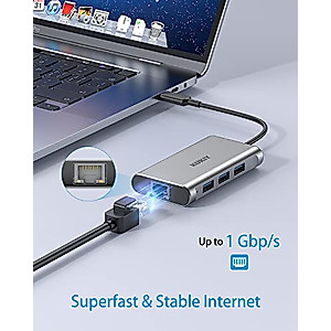 USB C Hub 8-in-1 with 4K HDMI, KUKIY Gigabit Ethernet, 3 USB 3.0, 100W PD Charging and SD&Micro SD Card Reader USB C Adapter Aluminum for MacBook Pro/Air (Thunderbolt 3)