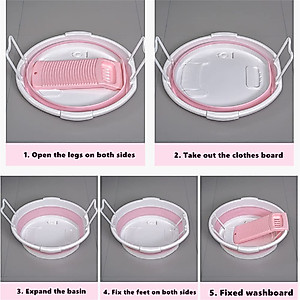 Fold Washboard Basin for Hand Washing Clothes,Non-Slip Washtub with Integrated Washboard for Hand Wash Laundry Household (Grey)