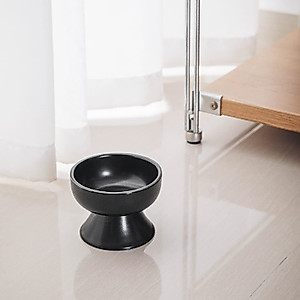 KITCHENLESTAR Small Ceramic Cat Bowls, Elevated Food or Water Bowls, Stress Free, Backflow Prevention, Suitable for Small Pets，Dishwasher and Microwave Safe (Black)