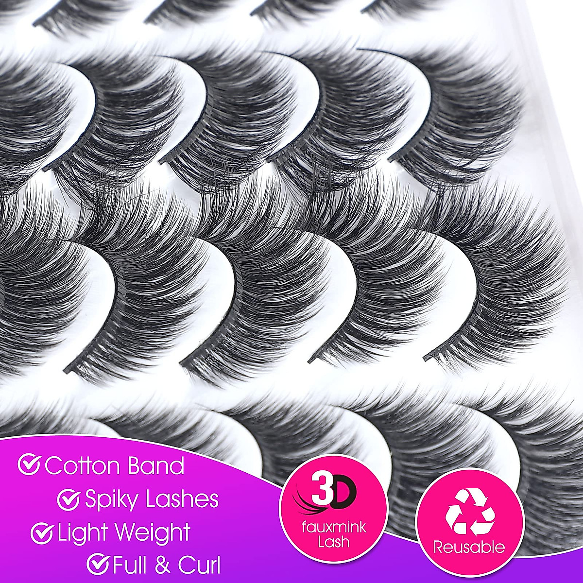 14 Pairs False Eyelashes, CHUN&CHENG 3D Upgraded Wispy Mink Lashes Pack Natural Look Luxury 16mm Cat Eye Lashes