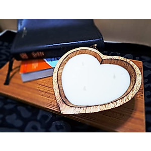 6” Heart Shaped Wooden Bowl Candle with Soy Wax - 3 Wicks 5 oz Decorative Dough Bowl Candles for Anniversary Engagement Wedding Birthday Valentine Christmas Gift (Vanilla Sandalwood - 6" Brown Bowl)