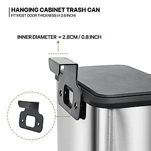 MoNiBloom 1.3-Gallon Small Hanging Trash Can for Kitchen Bathroom Bedroom Living Room Home Office Dorm Fingerprint-Proof Garbage Bin Removable Bucket Brushed Stainless Steel 5-Liter (Silver)