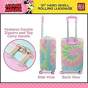 FUL Disney Minnie Mouse 21 Inch Kids Rolling Luggage, Tie Dye Hardshell Carry On Suitcase with Wheels, Multi (FCGL0030SAMEC-634)