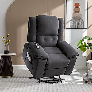 LIADTOP, Power Lift Elderly with Adjustable Massage and Heating Function,Recliner Chair with Infinite Position and Side Pocket for Living Room,Gray