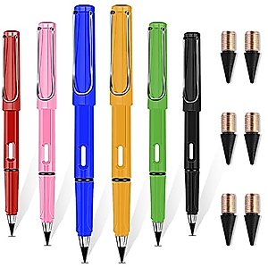 Ablink 6pcs Everlasting Pencil, Inkless Pencils Eternal with 6pcs Replacement Nibs, Infinite Pencil Magic Pencils, Portable Reusable Erasable Writing Pencil, for Writing Art Sketch Painting Tool