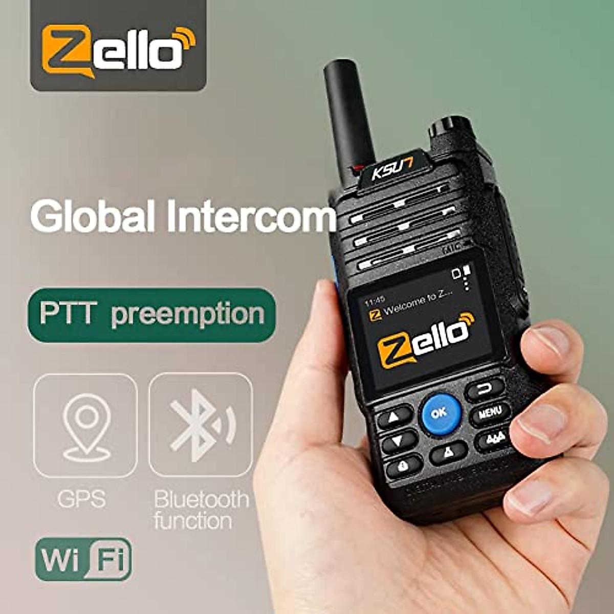 Walkie Talkie Phones Zello PTT Button APP WiFi Mobile Radio 3G/4G Network 100 Miles Long Range Smartphone GPS Android KSUN ZL10