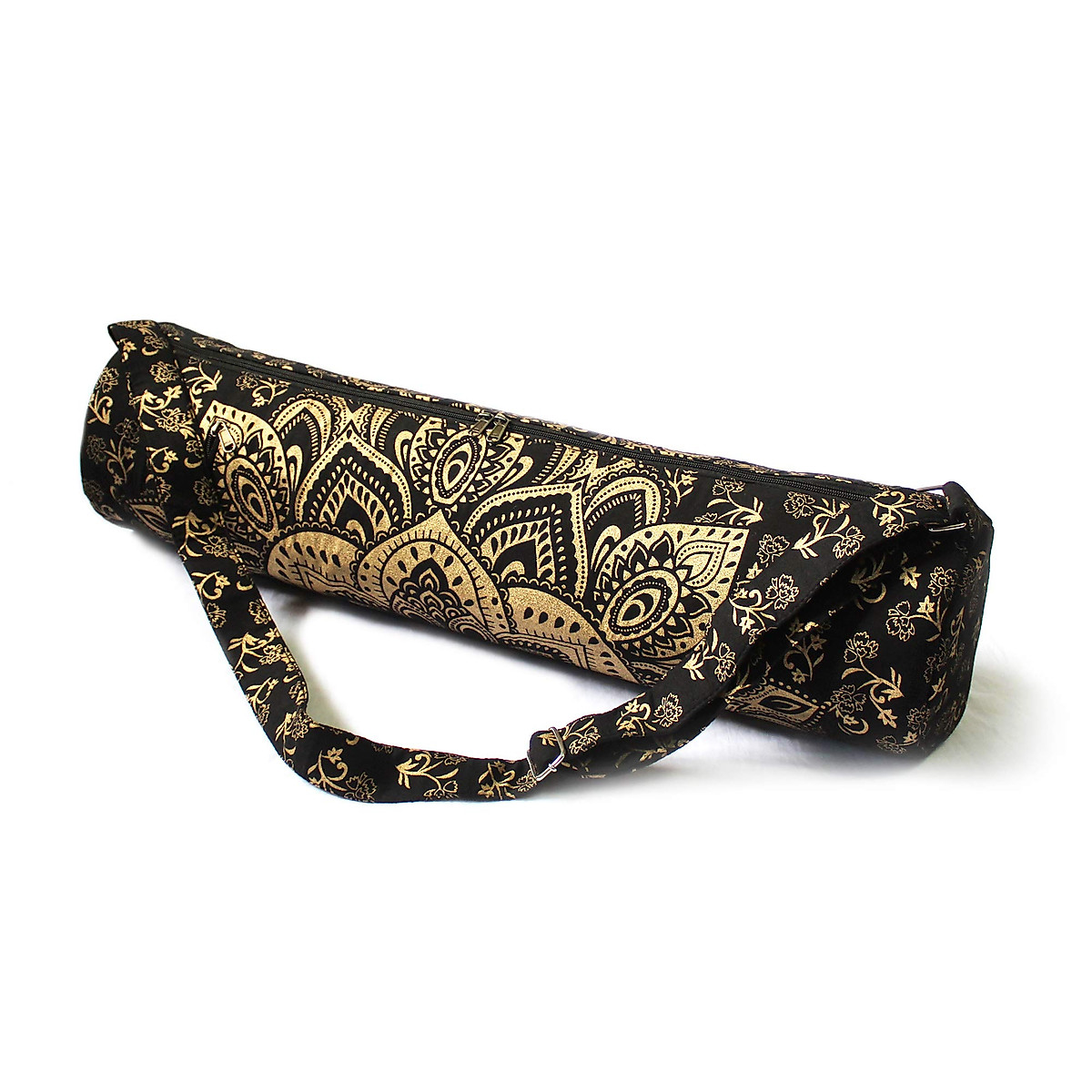 Ababilart Indian Mandala Black Gold Hippie Yoga Mat Carrier Bag with Shoulder Strap
