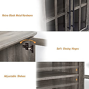 Okvnbjk Buffet Cabinet, 32 Inch Sideboard Coffee Bar Cabinet with Adjustable Shelves for Kitchen Small Accent Storage Cabinet(Grey Wash)