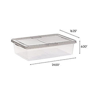 28 Quart Clear Under Bed Plastic Storage Box, Gray, Set of 6