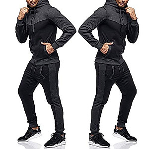 Thenlian Men's Autumn Winter Packwork Sweatshirt Top Pants Sets Sports Suit Tracksuit(XXL, Dark Gray)