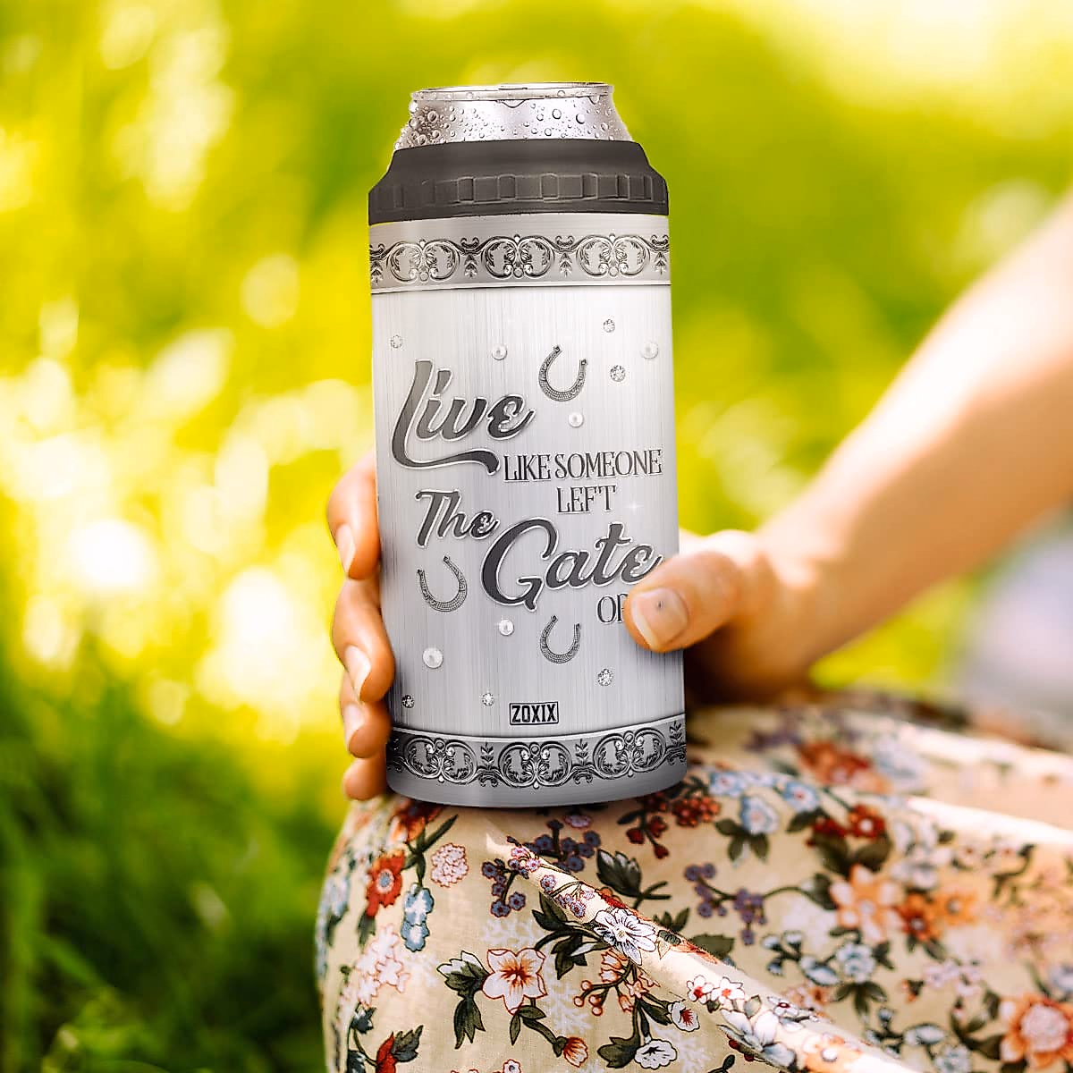 ZOXIX Live Like Someone Left The Gate Open Horse Can Cooler Tumbler Customized 16oz 4-in-1 Can Holder Travel Animal Print Cup Stainless Steel Insulated Personalized Horse Gifts