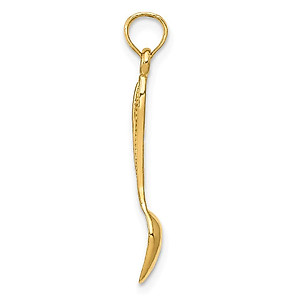 Solid 14k Yellow Gold 3-D Table Spoon Pendant Charm - 27mm x 5mm