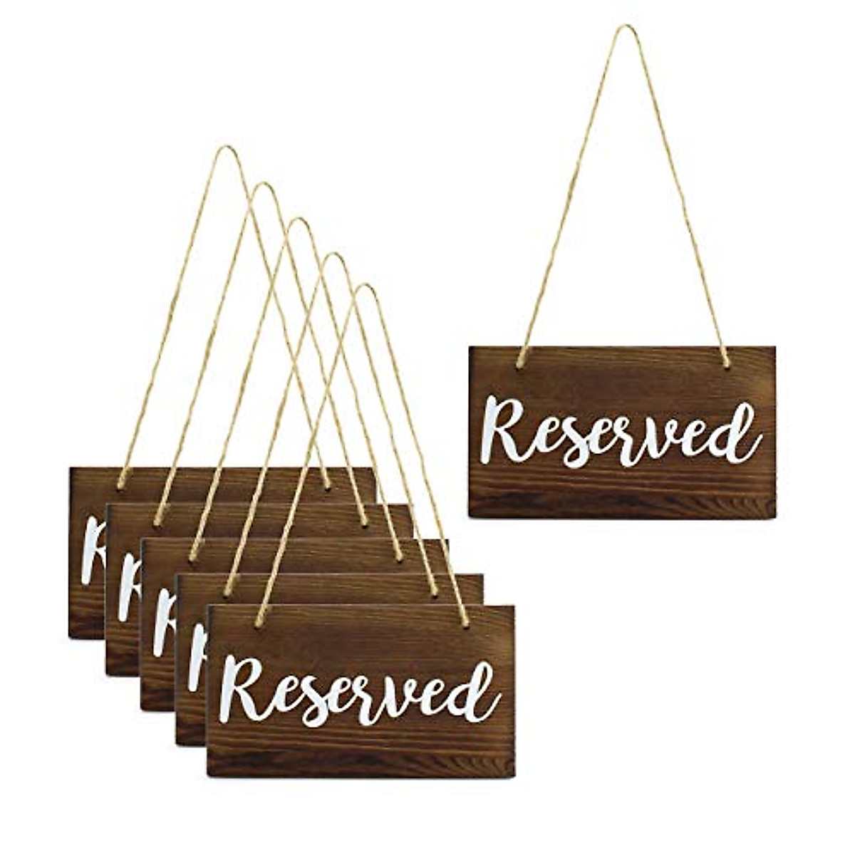 Darware Hanging Wooden Reserved Signs (6-Pack); Rustic Style Wood Signs for Weddings, Special Events, and Functions to Hang on Chairs, in Doorways