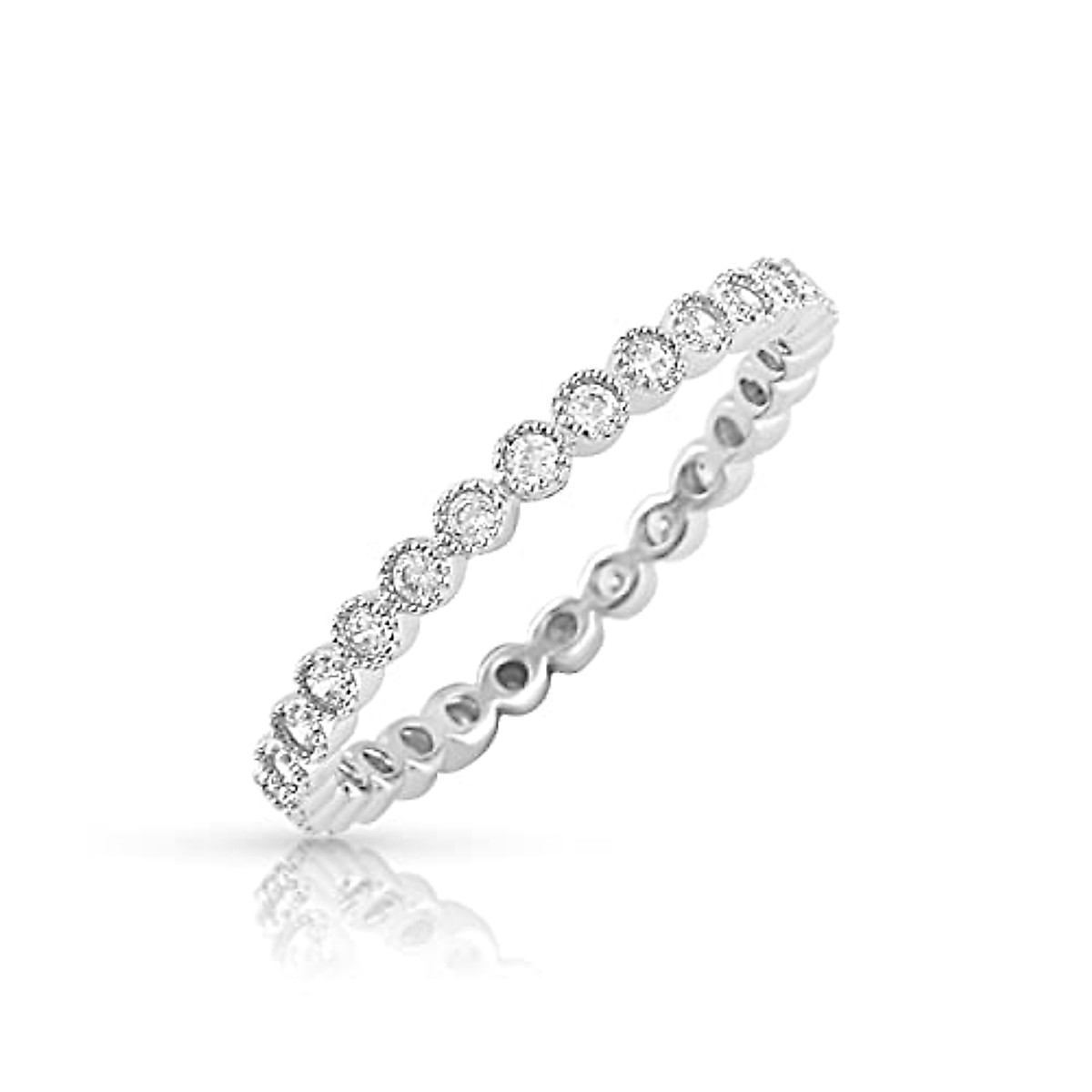 SILVERCLOSEOUT Rhodium Plated Sterling Silver Cz Cubic Zirconia Stackable Womens Eternity Band Promise Ring for Ladies - Size 11