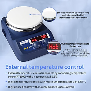 Maccx Magnetic Stirrer Hot Plate with Support Stand, 5.3 inch Digital Hotplate, Max 536℉/280℃, LED Panel, Temperature Control & Speed Adjust, 1500 RPM Lab Stirrers Hotplate, HMS280-001