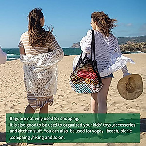 WOJEE Cotton mesh bags -Reusable Mesh Grocery Bags -Double handles net shopping bag-Mesh tote bag, fruit & vegetable market bags - 3 Pack (Beige, Pink, Black) -Large