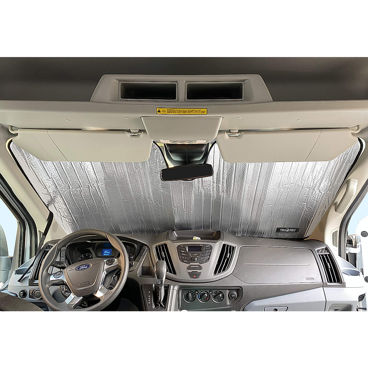 YelloPro Custom Fit Reflective Front Windshield Sunshade Accessories for 2015 2016 2017 2018 2019 2020 2021 2022 2023 2024 Ford Transit Van Wagon Cargo (Made in USA), NOT for E-Transit