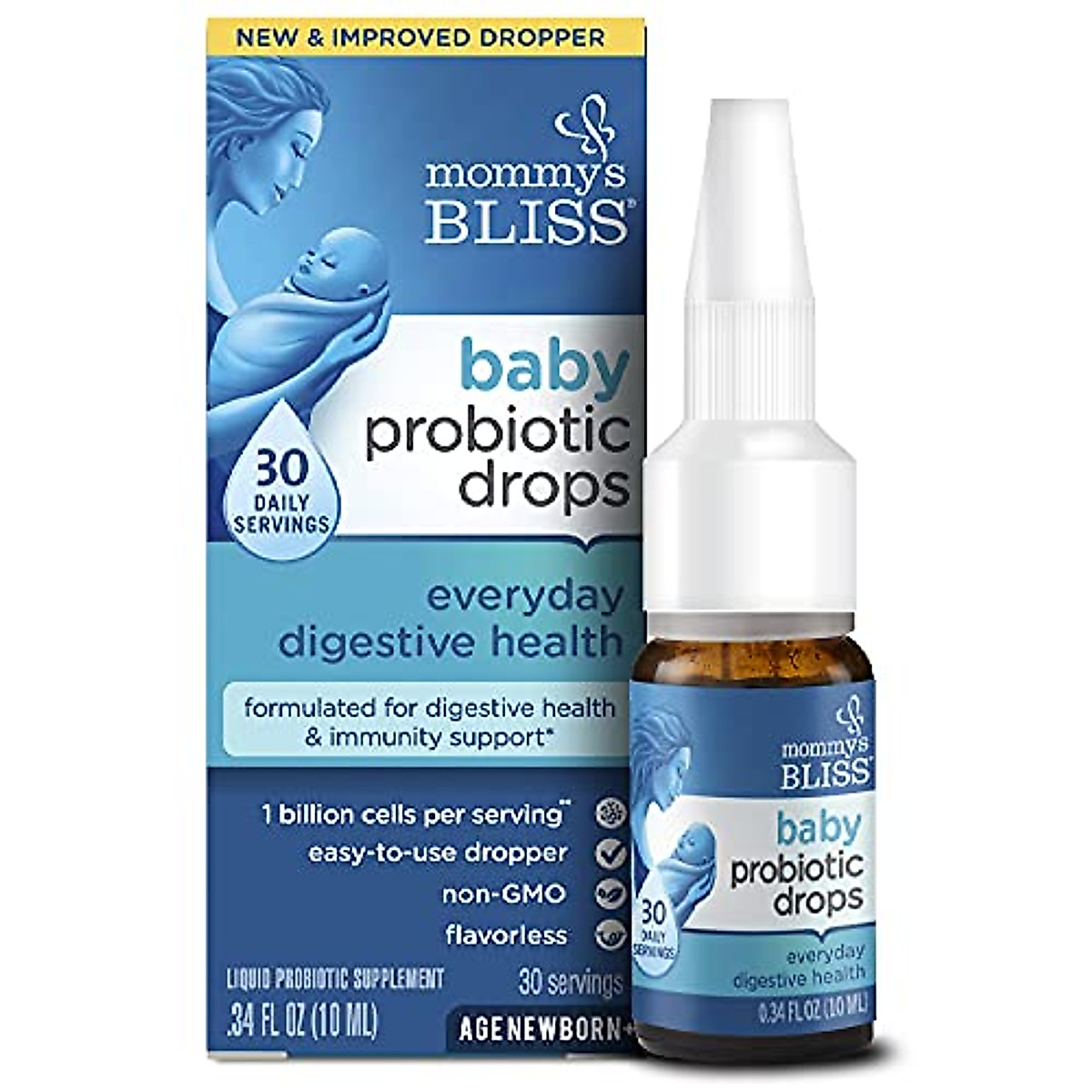 Mommy's Bliss Baby Probiotic Drops Everyday - Gas, Constipation, Colic Symptom Relief - Newborns & Up - Natural, Flavorless, 0.34 Fl Oz