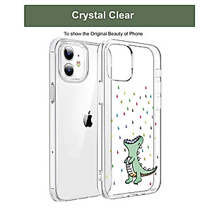 Unov Case Compatible with iPhone 12 Mini Case Clear with Design Slim Protective Soft TPU Bumper Embossed Pattern 5.4 Inch (Rainbow Dinosaur)