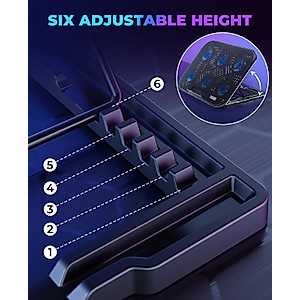 HAVIT Laptop Cooling Pad with 6 Quiet Fans and Adjustable Heights for 12-14.1 Inch Laptops, Dual USB Ports, Phone Holder, Efficient Cooling Stand for Heat Dissipation