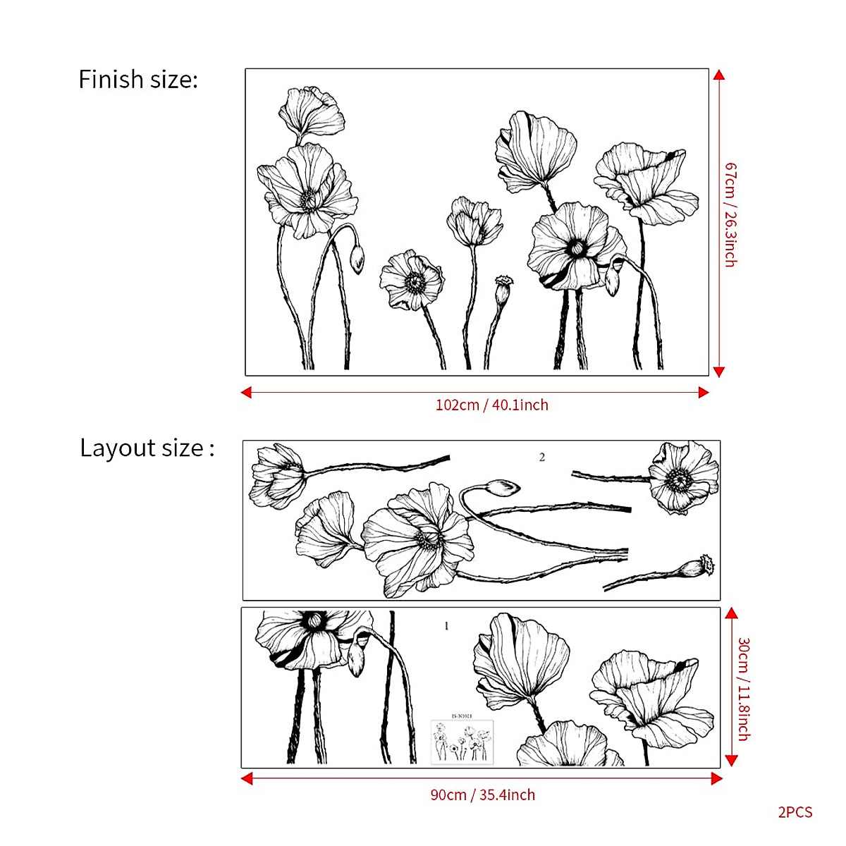 Creative Black Flowers Wall Stickers 3D Black Poppy Floral Wall Decals DIY Removable Large Black Vinyl Flower Plant Wall Art Decor for Teens Women Bedroom Living Room Nursery Office Decoration DT-1021