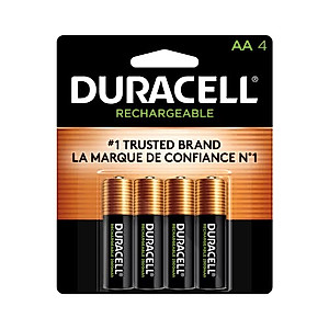 Duracell Rechargeable AA Batteries, 4 Count Pack, Double A Battery for Long-lasting Power, All-Purpose Pre-Charged Battery for Household and Business Devices