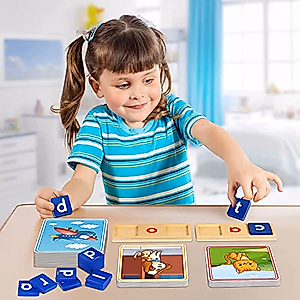 Learning Toys for 3 4 5 Years Old Kids - 116Pcs Short Vowel Letters Sorting Spelling Reading Toy Set with Double-Sided Flash Cards, Preschool Kindergarten Learning Activities Toy for Boys Girls