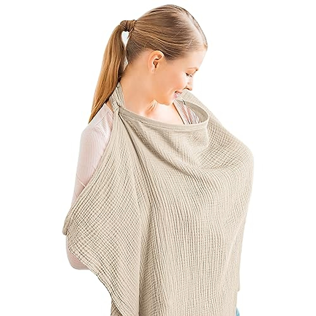 Konssy Muslin Nursing Cover for Baby Breastfeeding, Breathable 100% Cotton Breastfeeding Cover with Rigid Hoop for Mother Nursing Apron, Multi-use Carseat Canopy (Summer Wheat)