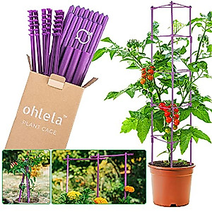 Large Tomato Cages for Garden - 6.5ft (Up to 80 Inches) Heavy Duty Tomato Cages for Vine, Vegetables, Fruits & Flowers with Adjustable Stake Arms - Tomato Stakes with 20Pcs Plant Clips