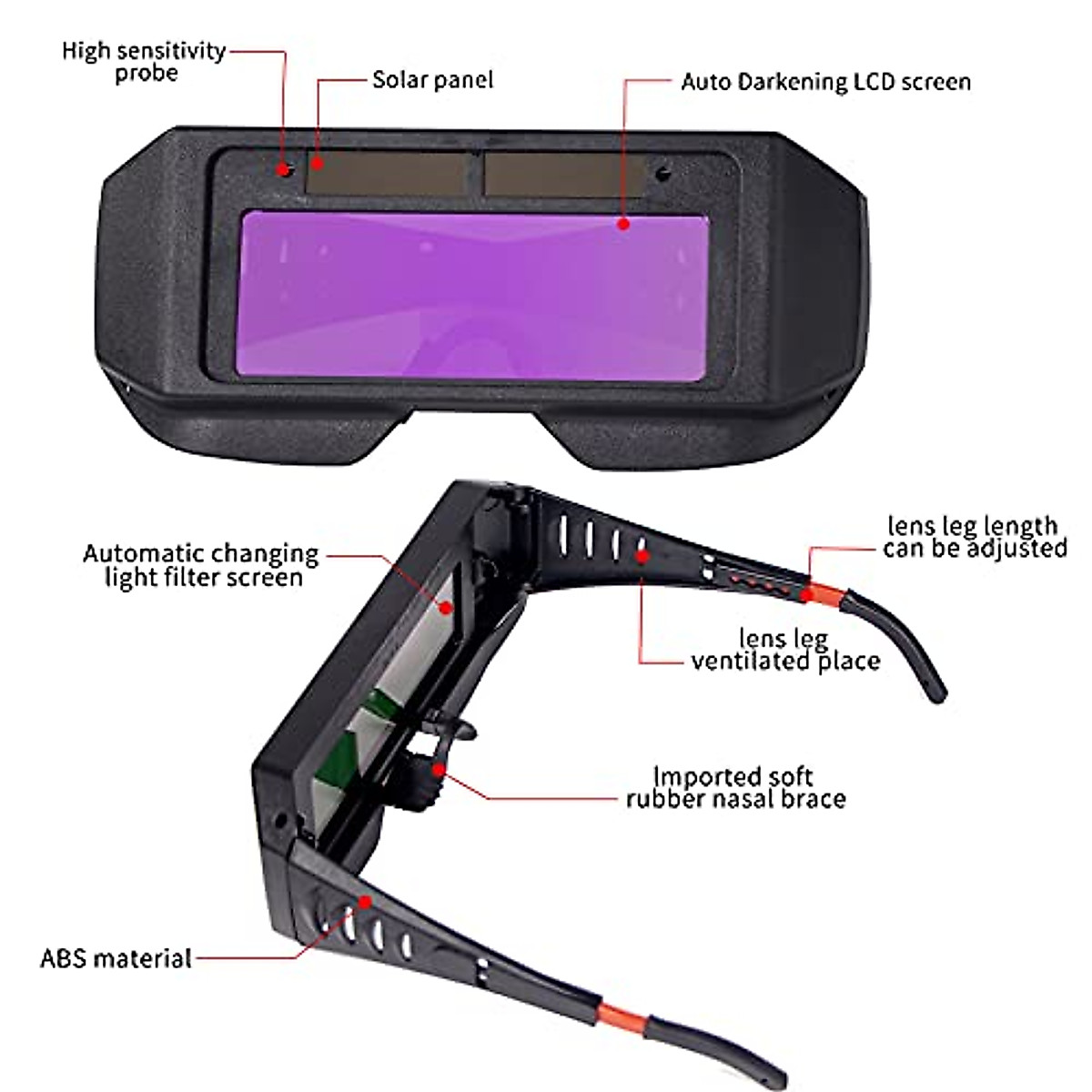 T TOVIA LCD Welder Glasses Safety Protective Solar Powered Auto Darkening Welding Goggles with Adjustable Shade, 2 Sensors Welder Glasses for TIG MIG MMA Plasma