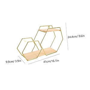Garneck Modern Style Wall Holder Wall Mounted Floating Shelf Golden Iron Wood Living Room Storage Rack Shelves for Wall Decor