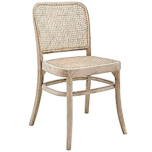 Modway Winona Elm Wood Dining Side Chair with Cane Rattan Seat in Gray