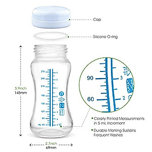 Maymom Wide-Mouth Milk Storage Collection Bottle with Travel Cap and Sealing Ring ; Can Replace Spectra S1 S2 Avent Natural Avent Classic Bottles, Motif Luna, Twist Bottles, Ameda MYA Bottle; 4pc